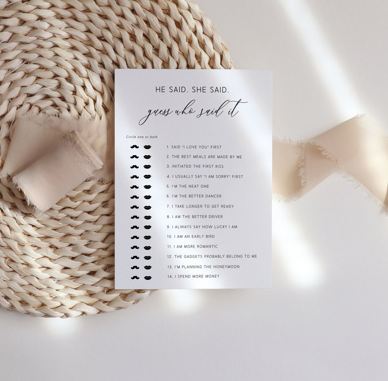He Said She Said Bridal Shower Game Guess Who Said It - Etsy