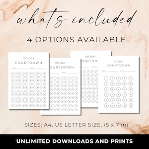30, 60, 90, 100 Day Countdown, Printable Template, Countdown Calendar ...