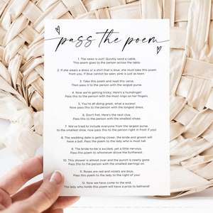 Pass the Poem Bridal Shower Game, Minimalist Bridal Shower Game Pass ...