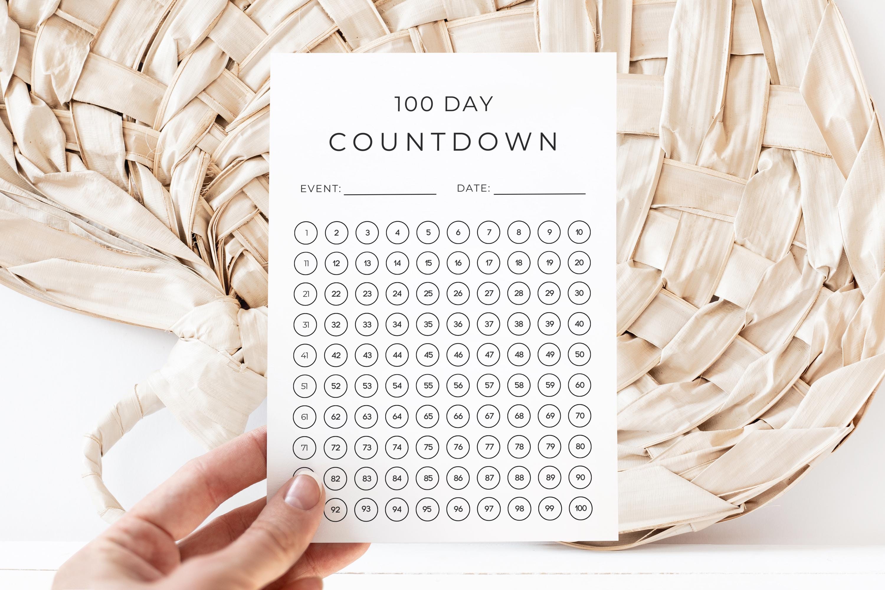 30, 60, 90, 100 Day Countdown, Printable Template, Countdown Calendar ...