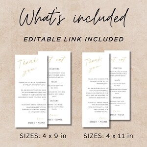 Gold Minimalist Thank You + Menu Note After Wedding, Modern Place ...