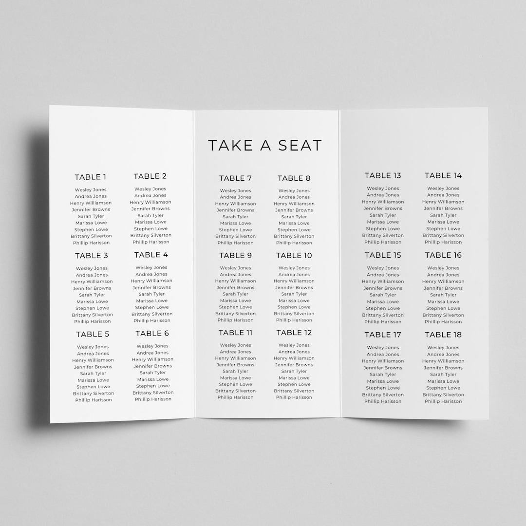 Trifold Wedding Program Template With Wedding Seating Chart, Wedding ...