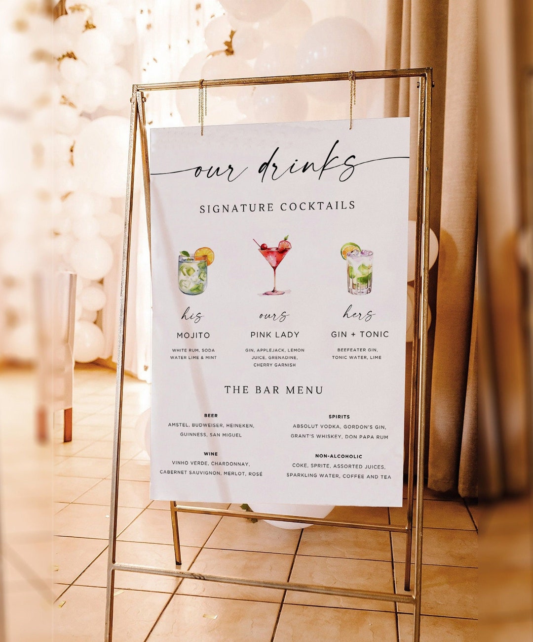 Signature Cocktail Sign His Hers Ours, Wedding Bar Menu Sign, Signature ...