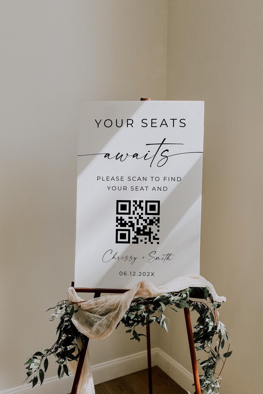 Digital Seating Chart Sign, Seating Chart With QR Code Sign, Minimalist ...