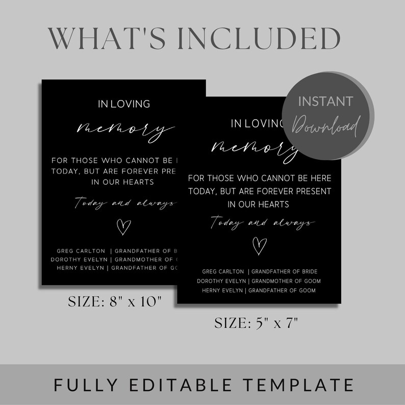 In Loving Memory Wedding Sign Template Memory Table Sign - Etsy