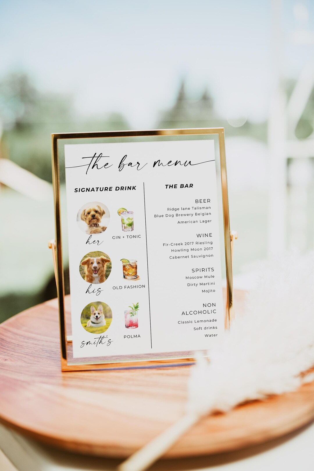 Signature Drink and Bar Menu Template Sign, Wedding Pet Dog Signature ...