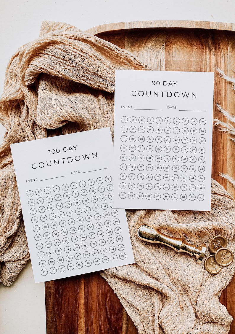 30, 60, 90, 100 Day Countdown, Printable Template, Countdown Calendar ...