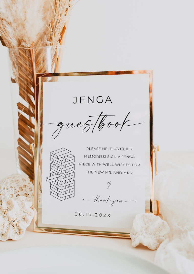 PRINTED + SHIPPED Jenga Sign for Wedding Guest Book, Wedding Building ...