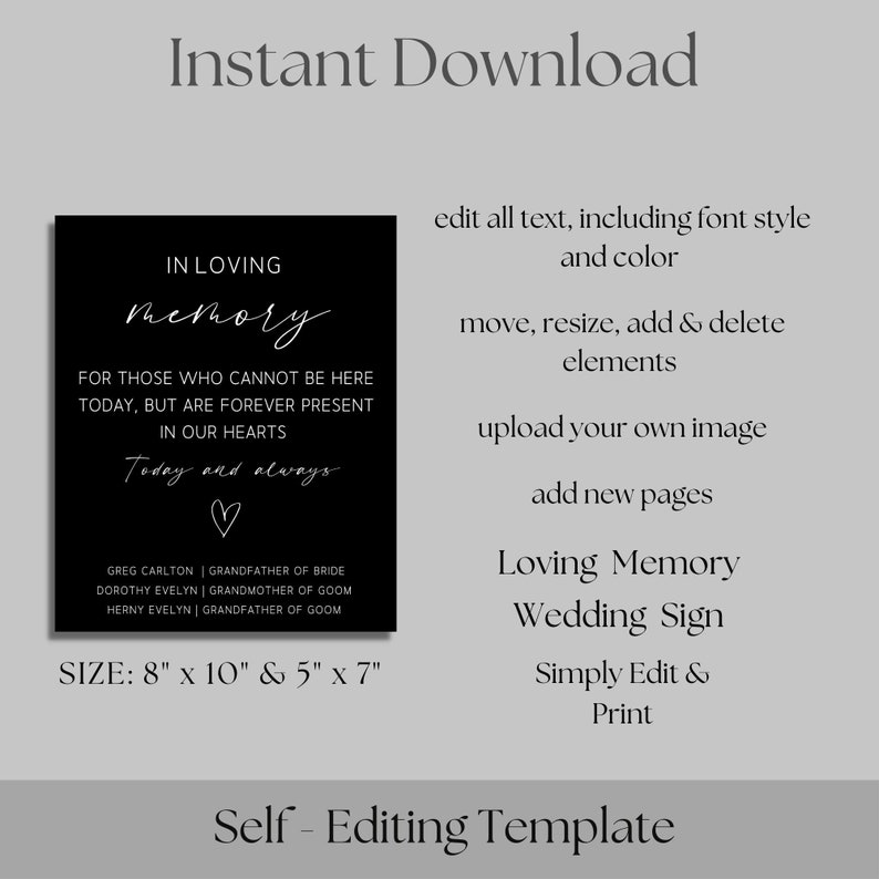 In Loving Memory Wedding Sign Template Memory Table Sign - Etsy