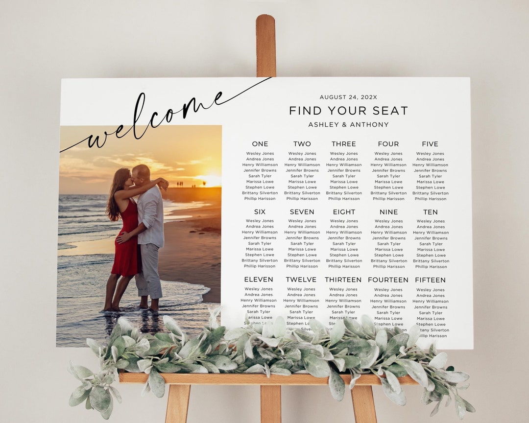 Wedding Seating Chart Board With Picture, Horizontal Photo Seating ...