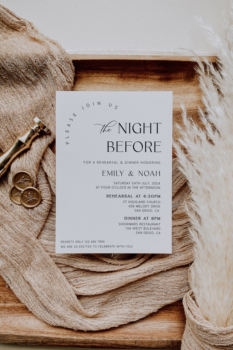 The Night Before Wedding Rehearsal Dinner Invitation, Minimal Wedding ...