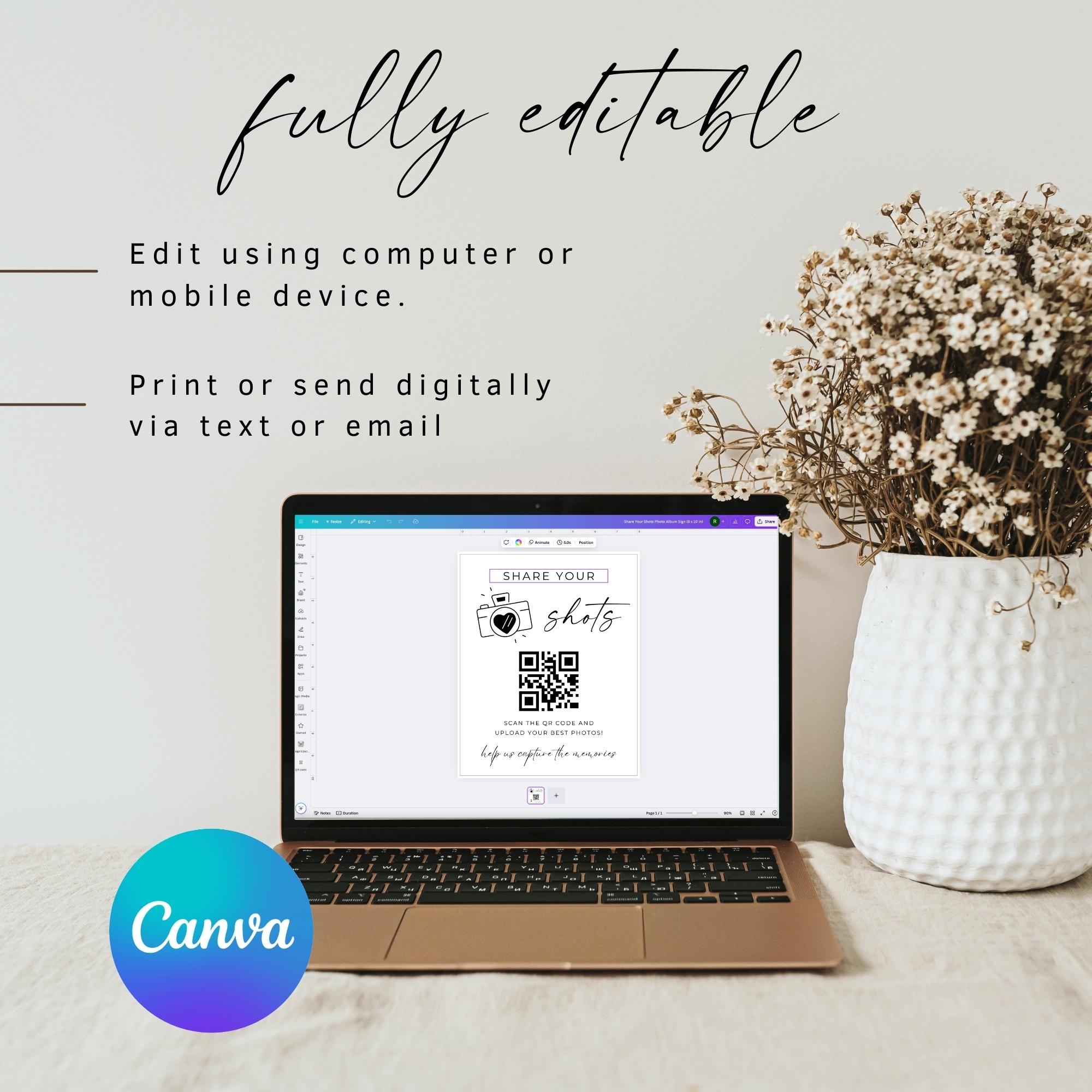 QR Code Sign for Wedding Pictures, Share Your Shots Photo Album Sign ...