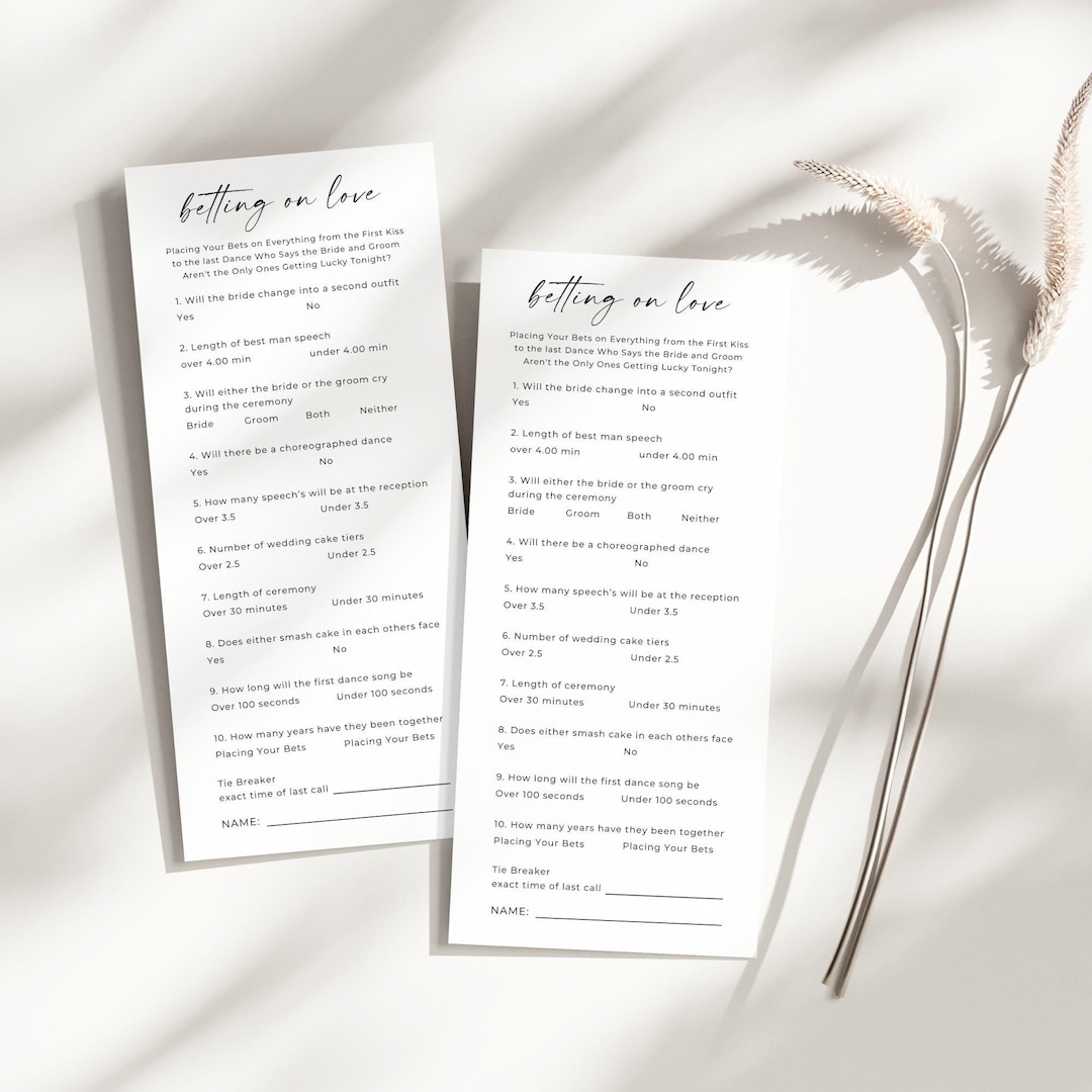 Wedding Prop Bet Sheet, Wedding Place Your Bets, Fun Reception Game ...