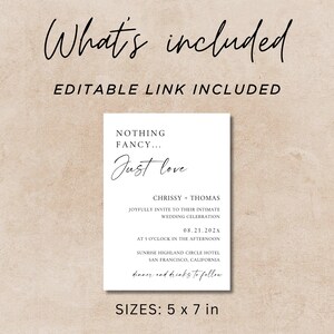 Intimate Wedding Invitation Template, Nothing Fancy Just Love, Micro ...