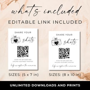 QR Code Sign for Wedding Pictures, Share Your Shots Photo Album Sign ...