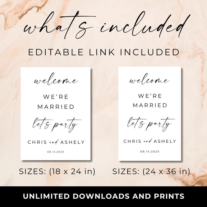 We're Married, Lets Party Sign, Modern Minimalist Welcome Sign, Fun ...