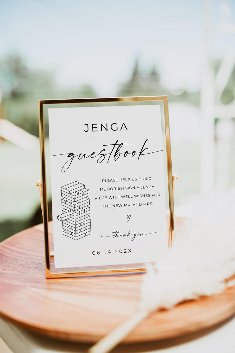 PRINTED + SHIPPED Jenga Sign for Wedding Guest Book, Wedding Building ...