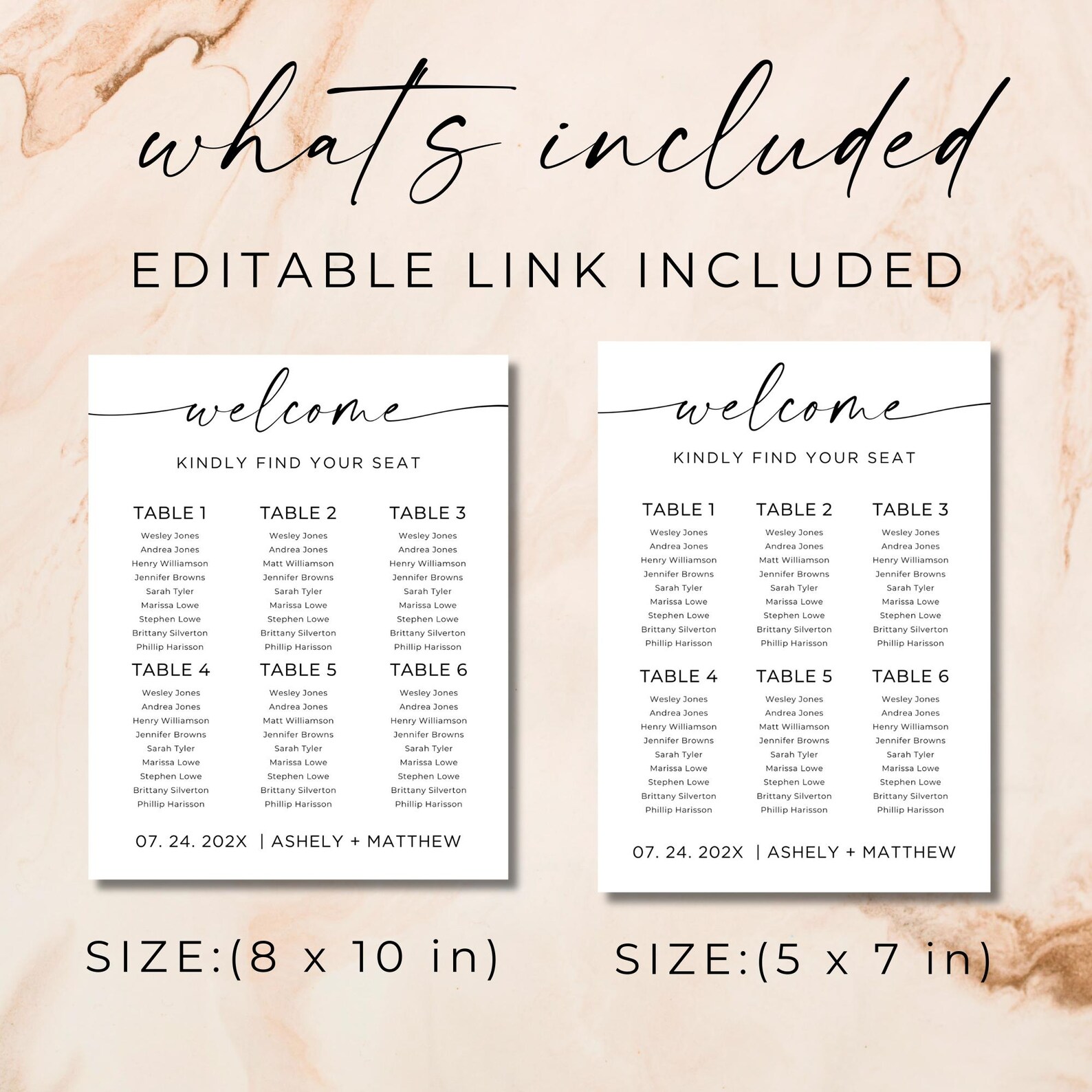 Seating Chart Template for Small Wedding, Minimalist Seating Chart ...