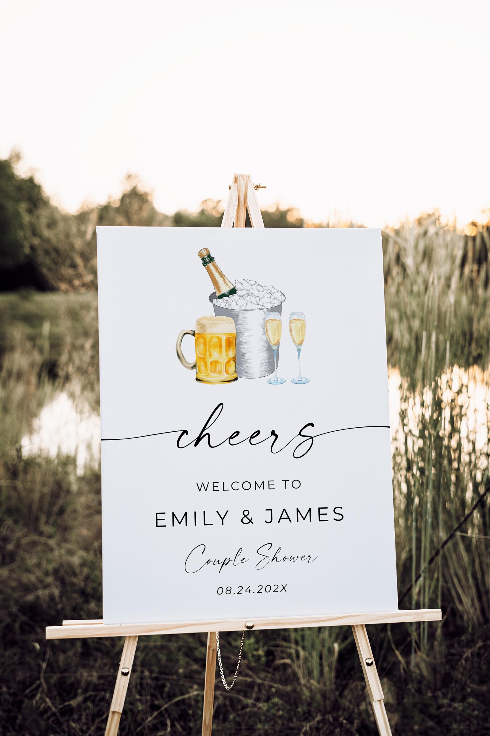 Bubbles and Brews Welcome Sign, Modern Bridal Shower Welcome Sign ...