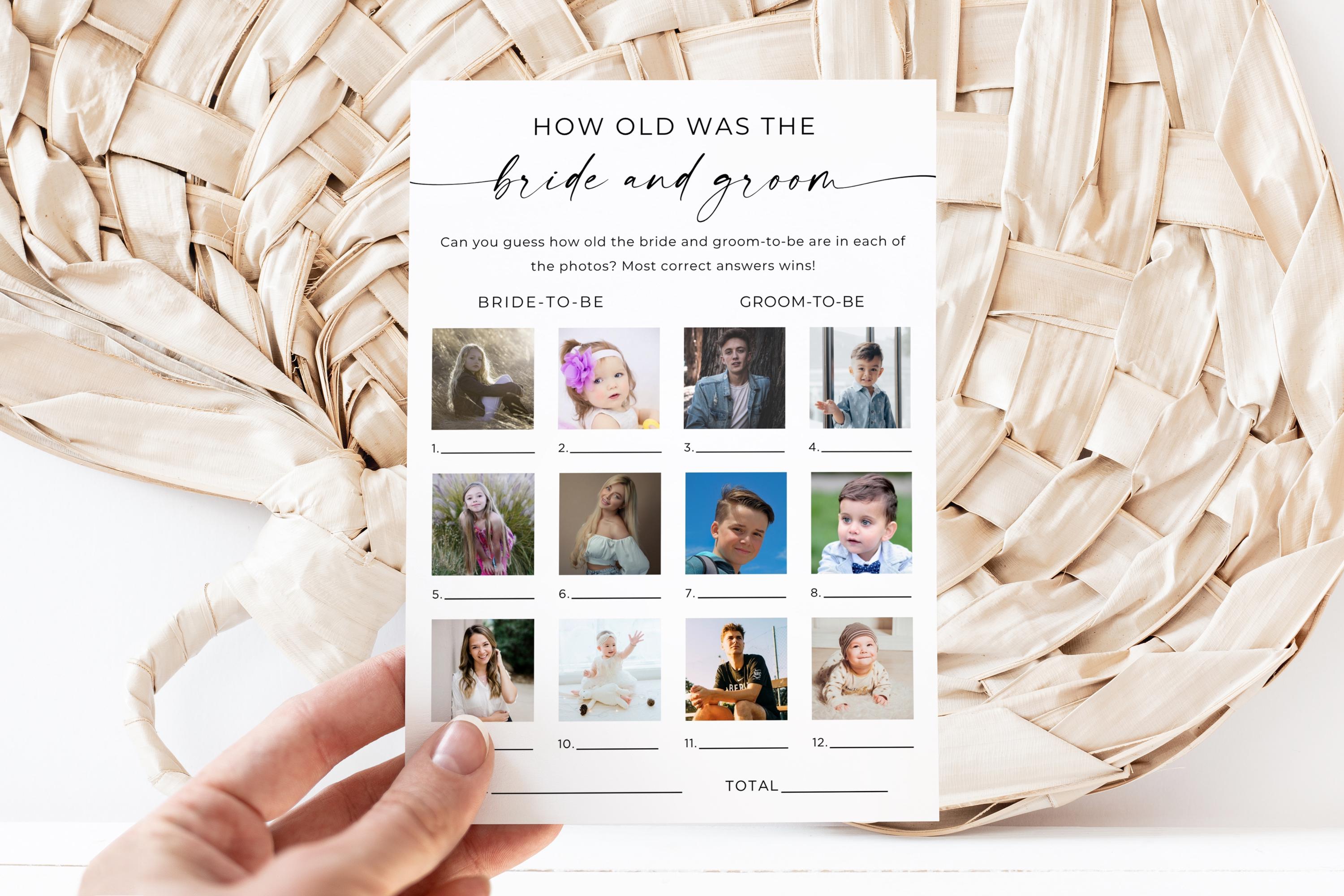 Photo How Old Were They Bride and Groom, Minimalist Guessing Game Card ...