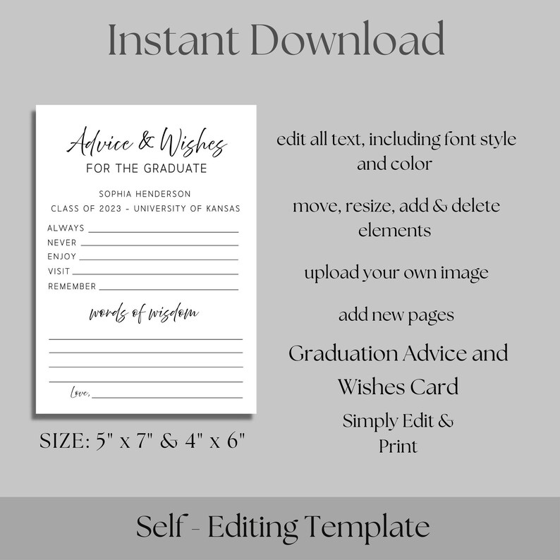 Advice and Wishes Card for Graduate Editable Minimal - Etsy