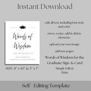 Words of Wisdom Graduation Sign & Card Graduation Party Sign - Etsy