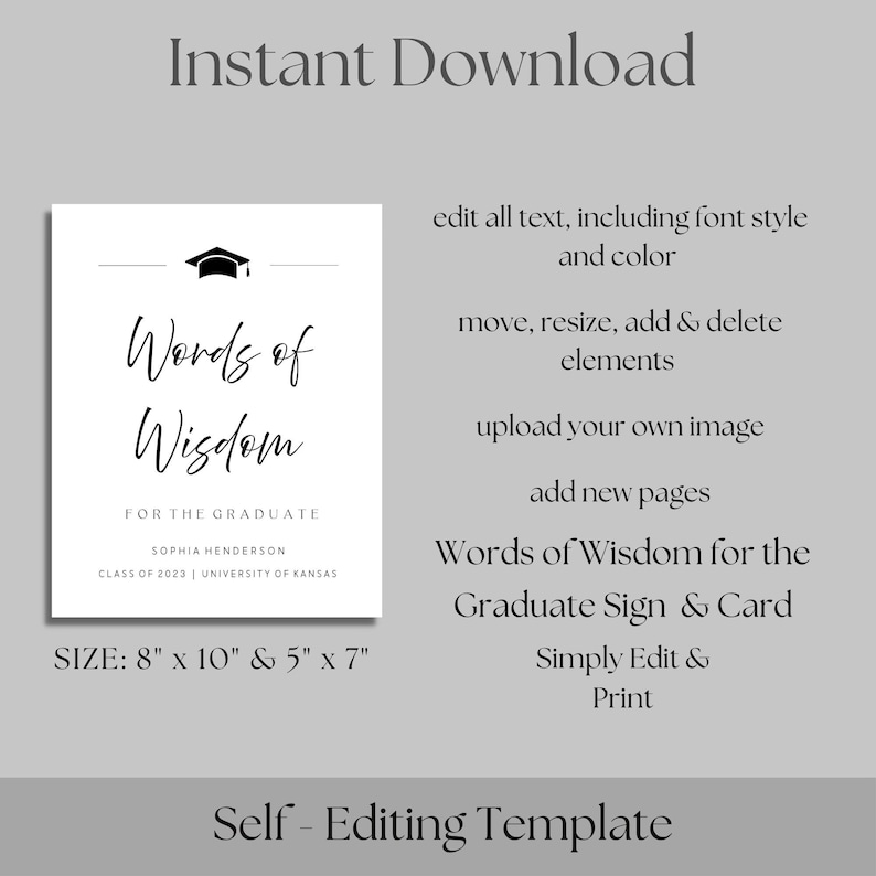 Words of Wisdom Graduation Sign & Card Graduation Party Sign - Etsy