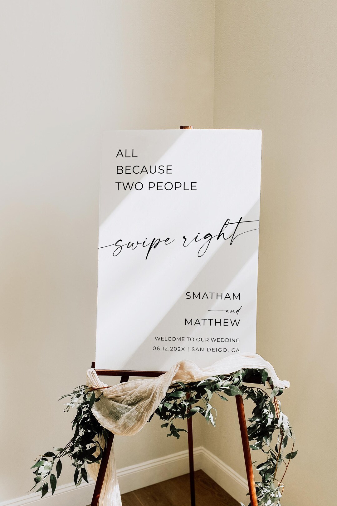 All Because Two People Swiped Right Wedding Sign, Modern Minimalist ...
