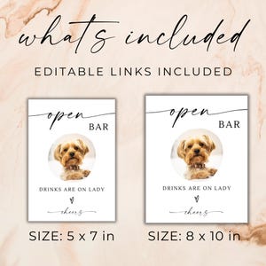 Open Bar Dog Sign, Pet Photo Drink Sign for Wedding, Bar Menu Sign ...