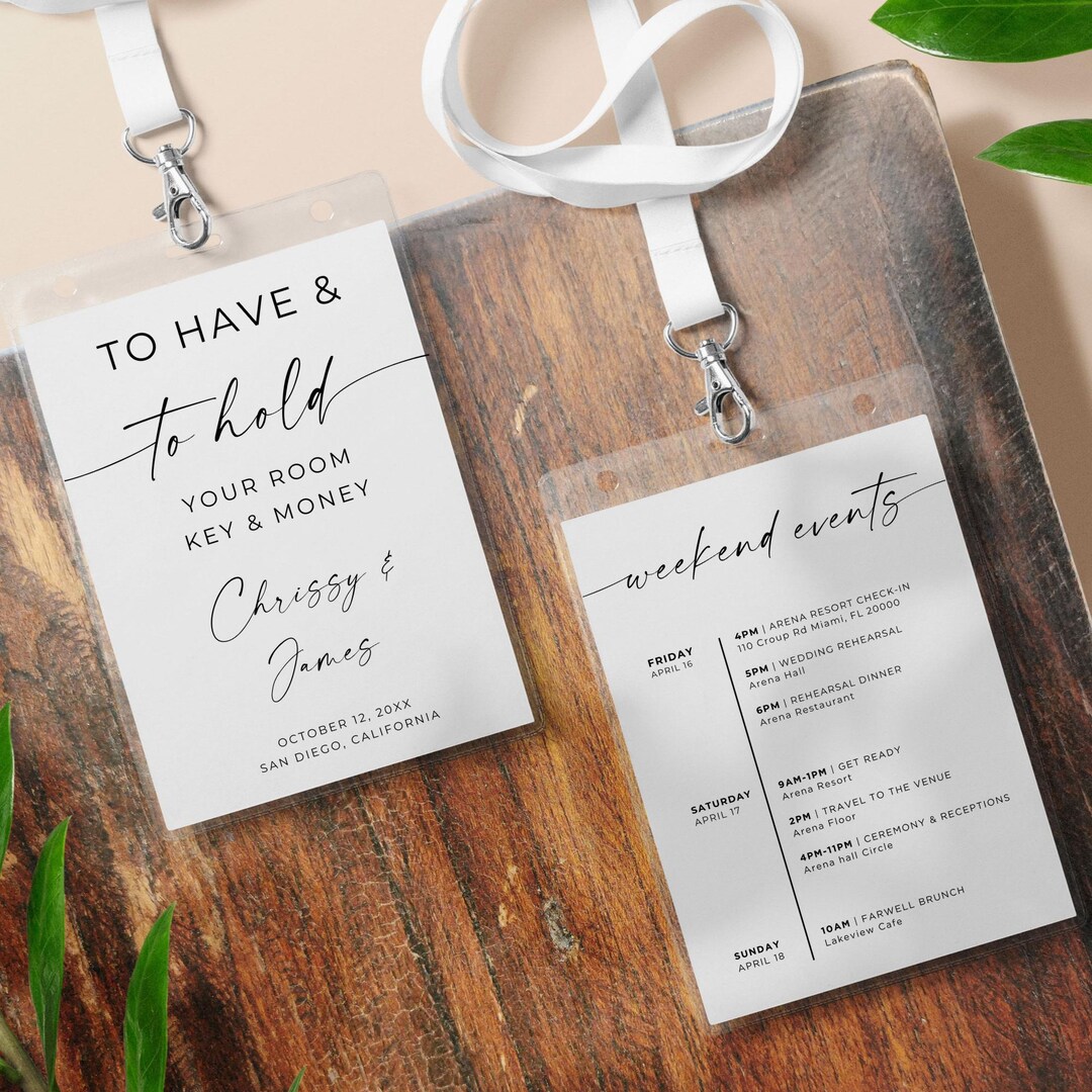 Wedding Room Key Card Tag, Key Card Pocket, Modern Itinerary, Agenda ...