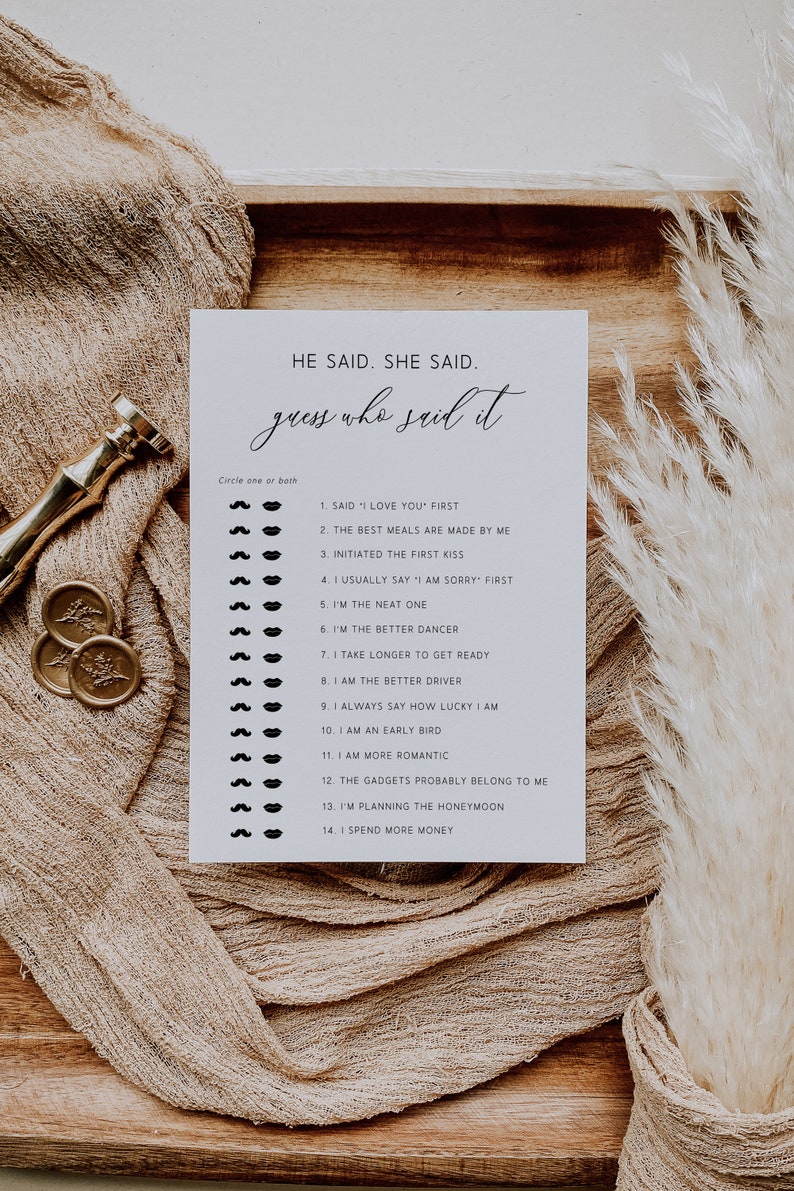 He Said She Said Bridal Shower Game Guess Who Said It - Etsy
