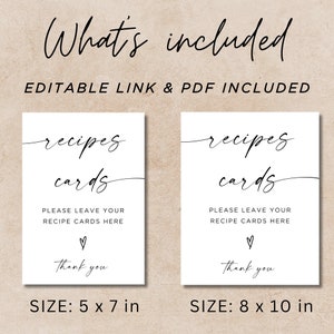 Recipe Card Table Sign, Leave Your Recipe Cards Here, Minimalist Bridal ...