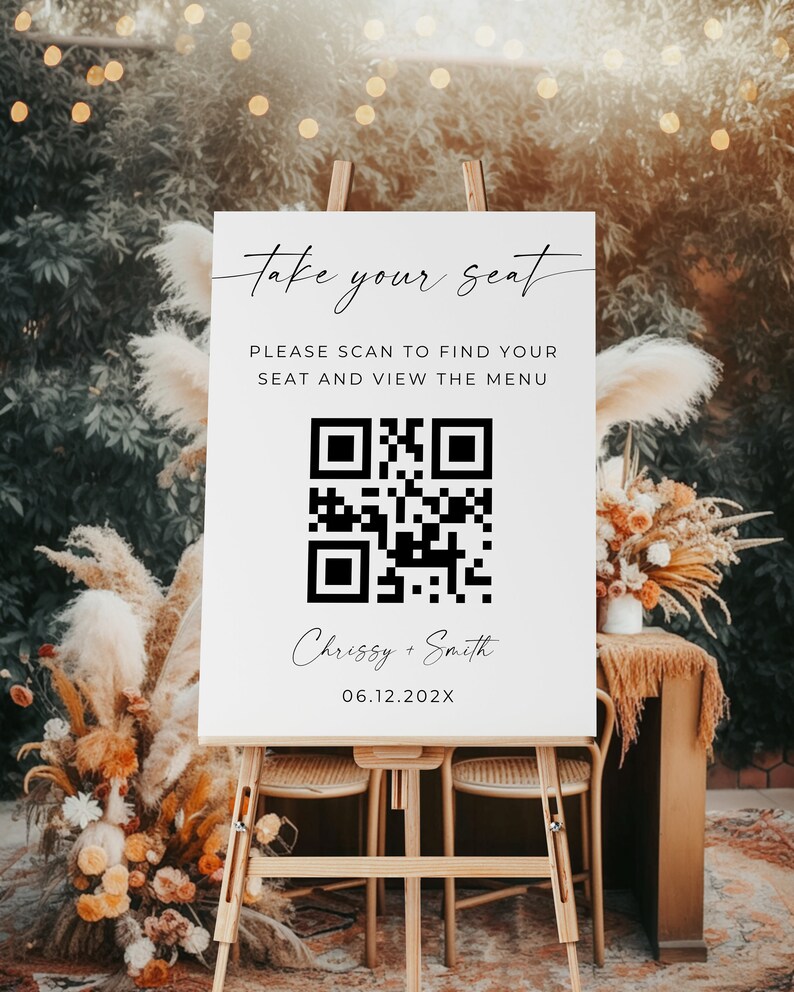 Wedding Seating Chart QR Code Sign, Modern Find Your Seat Sign, Seating ...