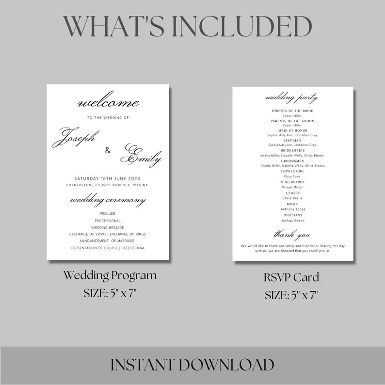 Wedding Program Template 5x7 Wedding Program Program - Etsy