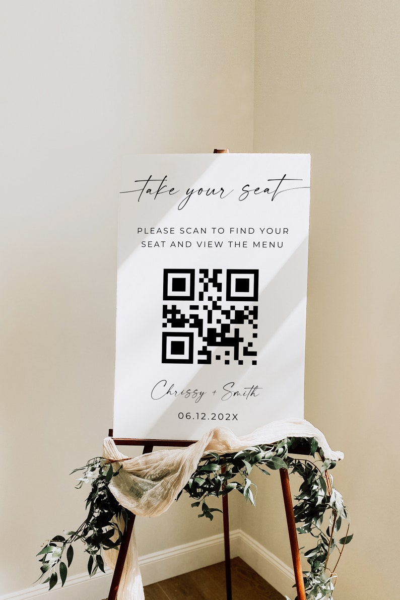 Wedding Seating Chart QR Code Sign, Modern Find Your Seat Sign, Seating ...