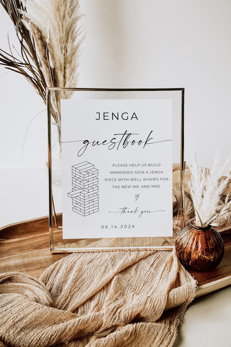 Jenga Sign for Wedding Guest Book, Wedding Building Blocks Sign, Simple ...