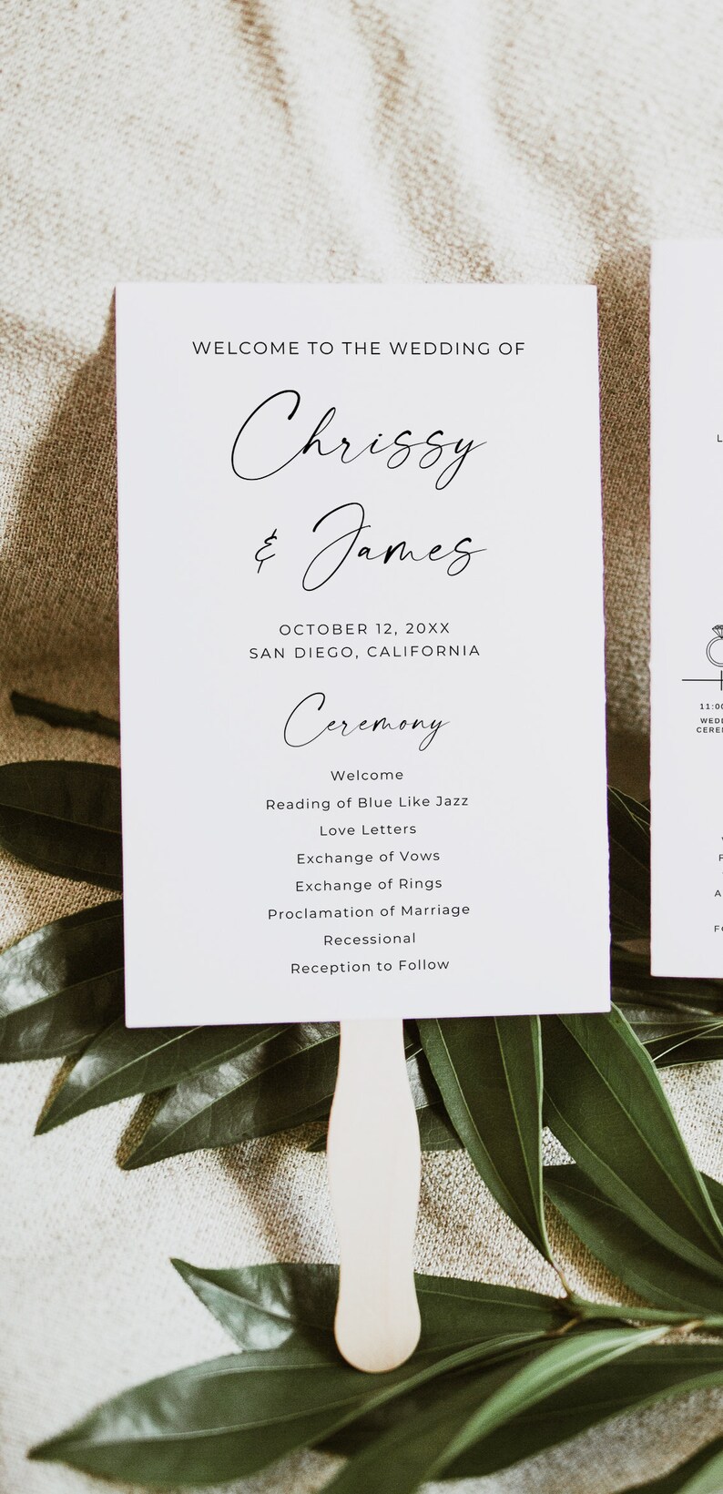 Wedding Program Fan Template Canva, Elegant Ceremony Program Fan ...