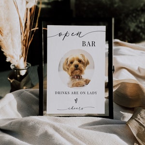 Open Bar Dog Sign, Pet Photo Drink Sign for Wedding, Bar Menu Sign ...