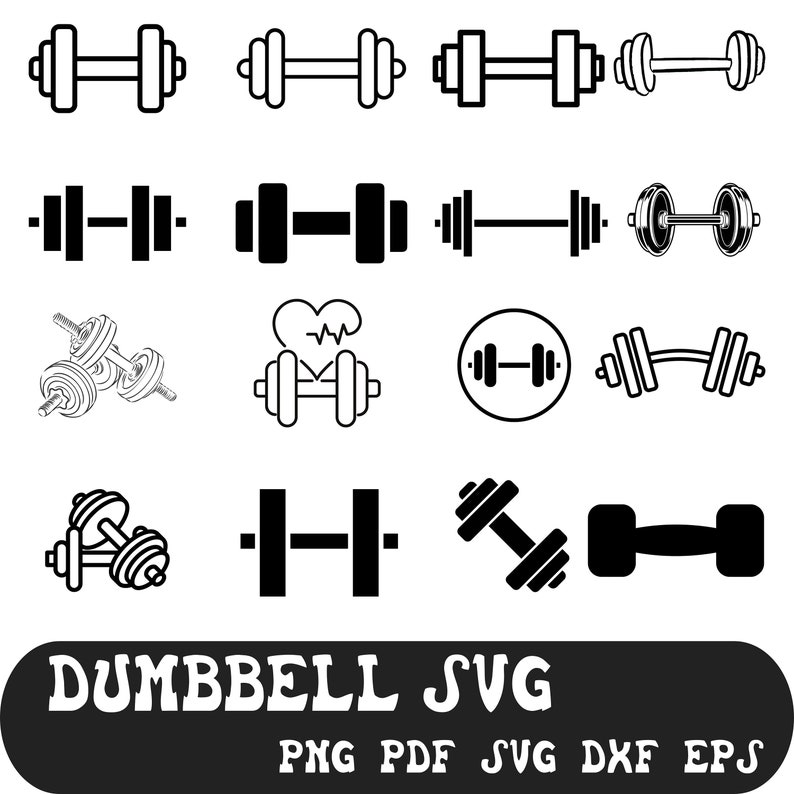 Dumbbell Svg Bundle, 18 Designs, Fitness Svg, Dumbbell Cricut, Weight ...