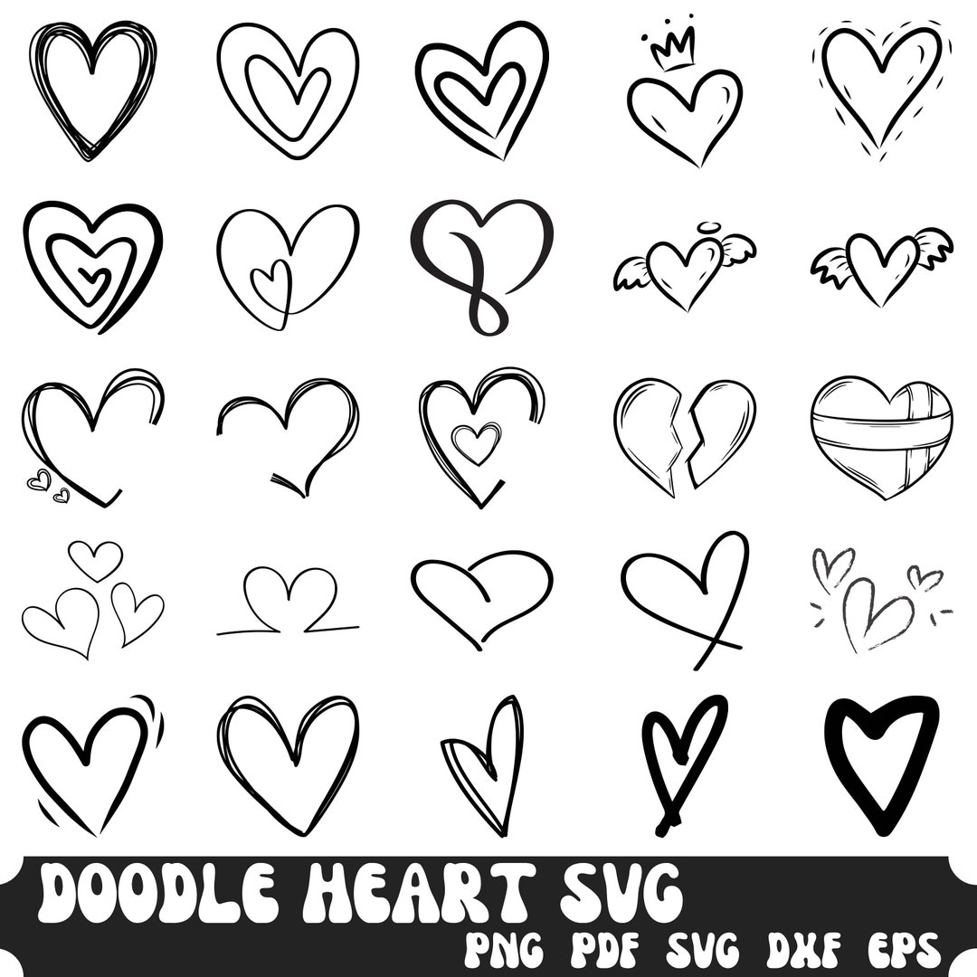 Doodle Heart Svg Bundle, 35 Designs, Heart Svg Bundle, Sketch, Hand ...