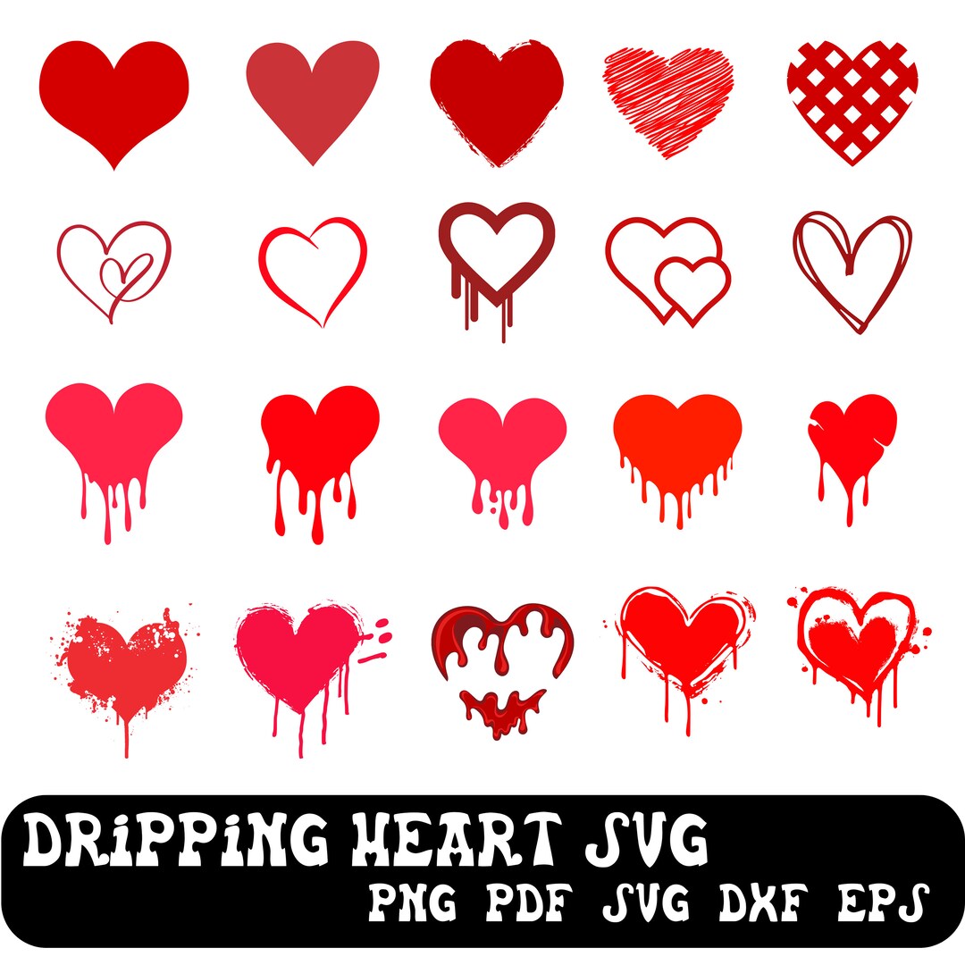 Dripping Heart Svg Bundle 23 Designs Dripping Heart Cut Files Doodle ...