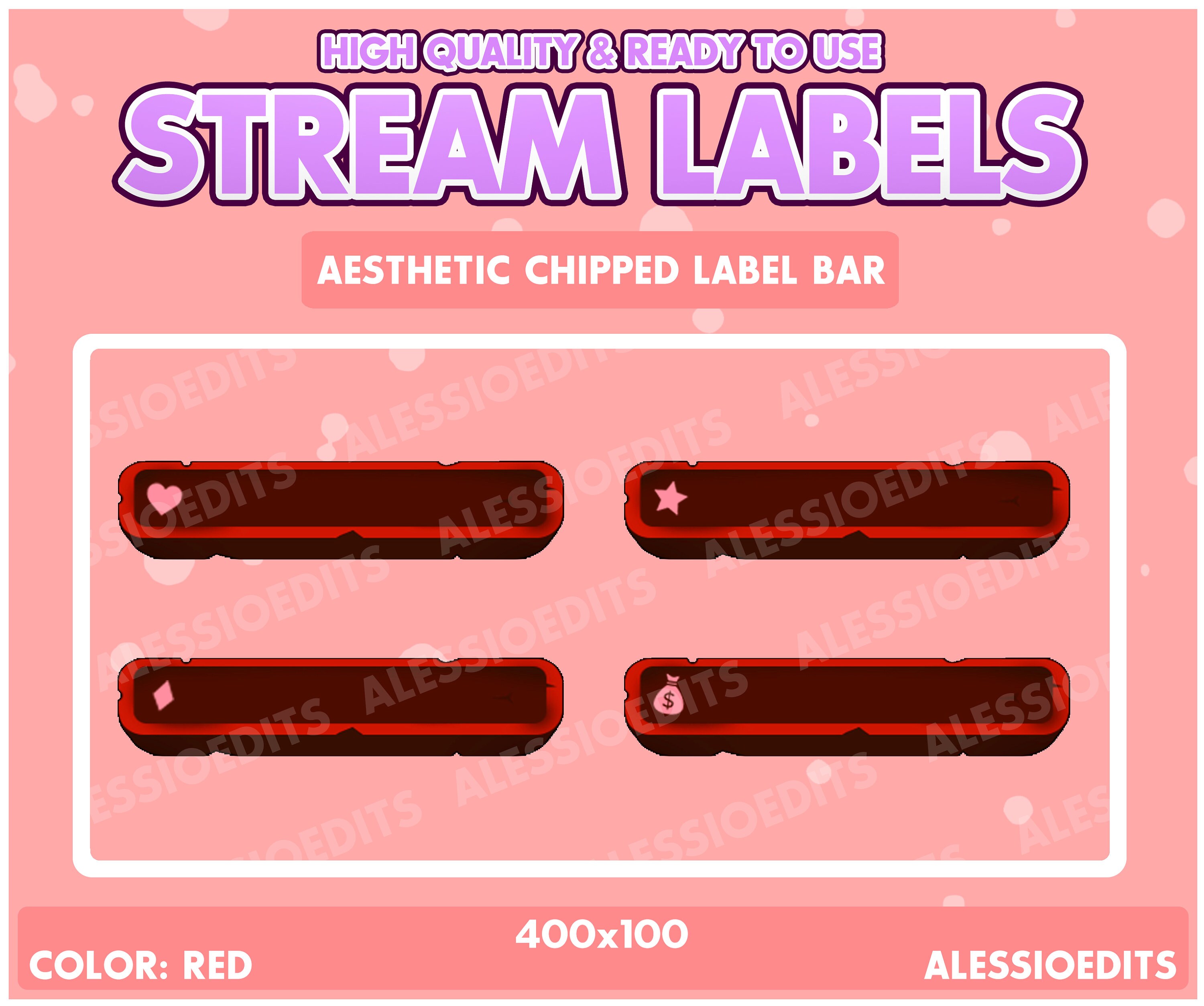 4x Aesthetic Chipped Label Bar for Twitch - Custom Stream Overlay, Recent Follower Subscriber ...