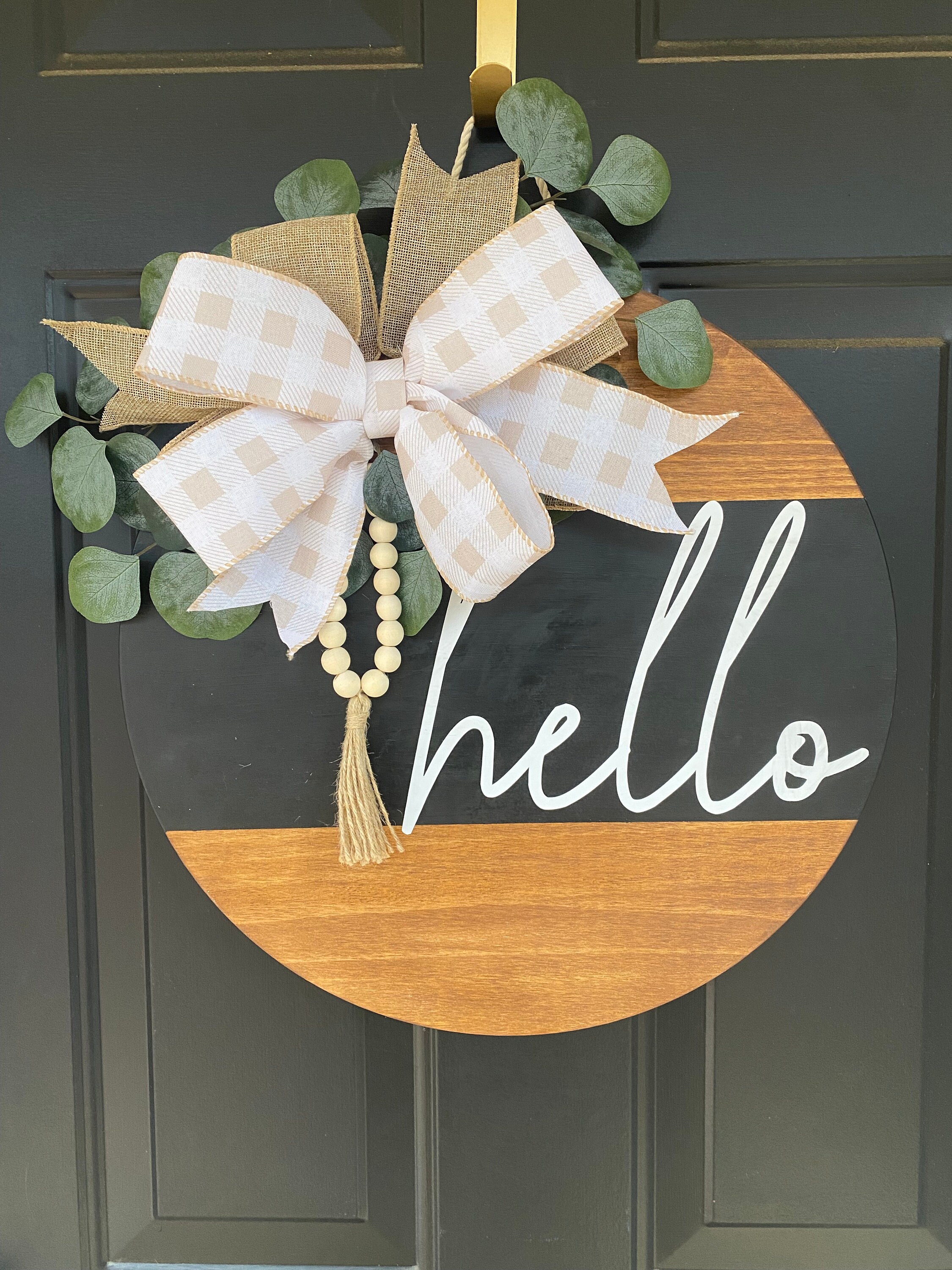 Decorative Wooden Door Hanger | Hello Sign | Front Door Hanger | Wooden ...