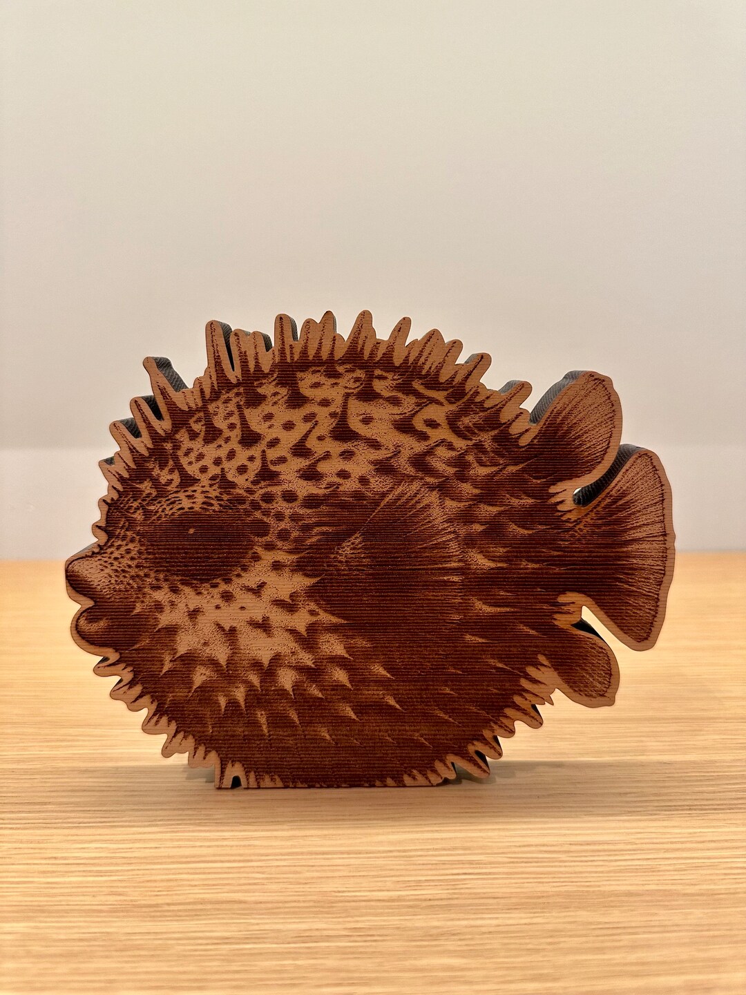 Handcrafted Engraved Wood Puffer Fish Decor - Unique Wall Art or ...