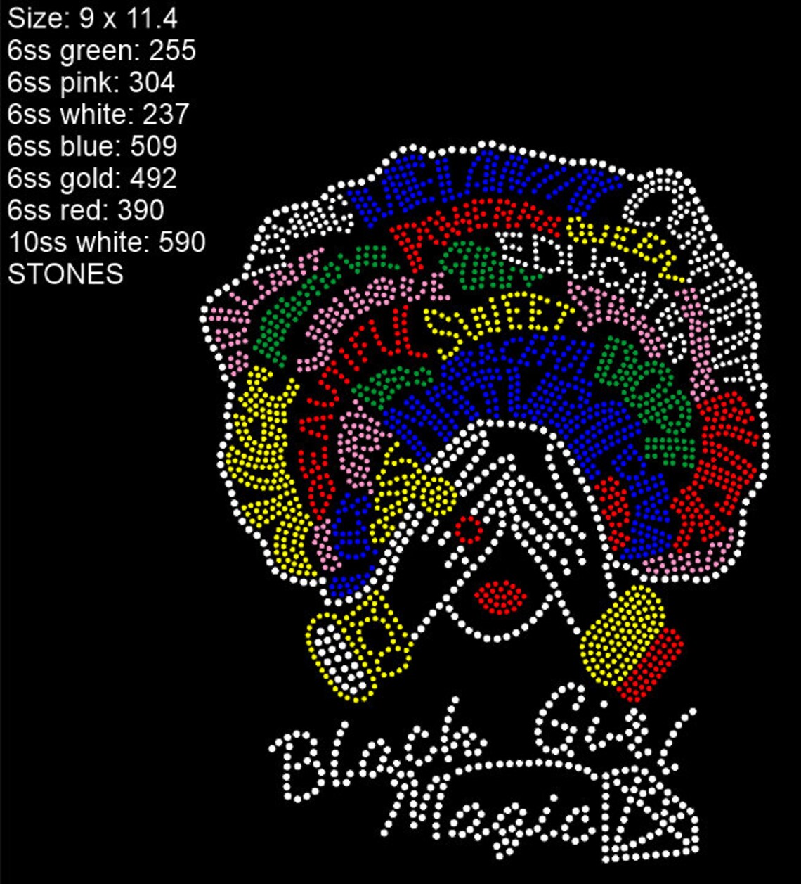 Black Magic Girl Afro Rhinestone SVG Template - Etsy