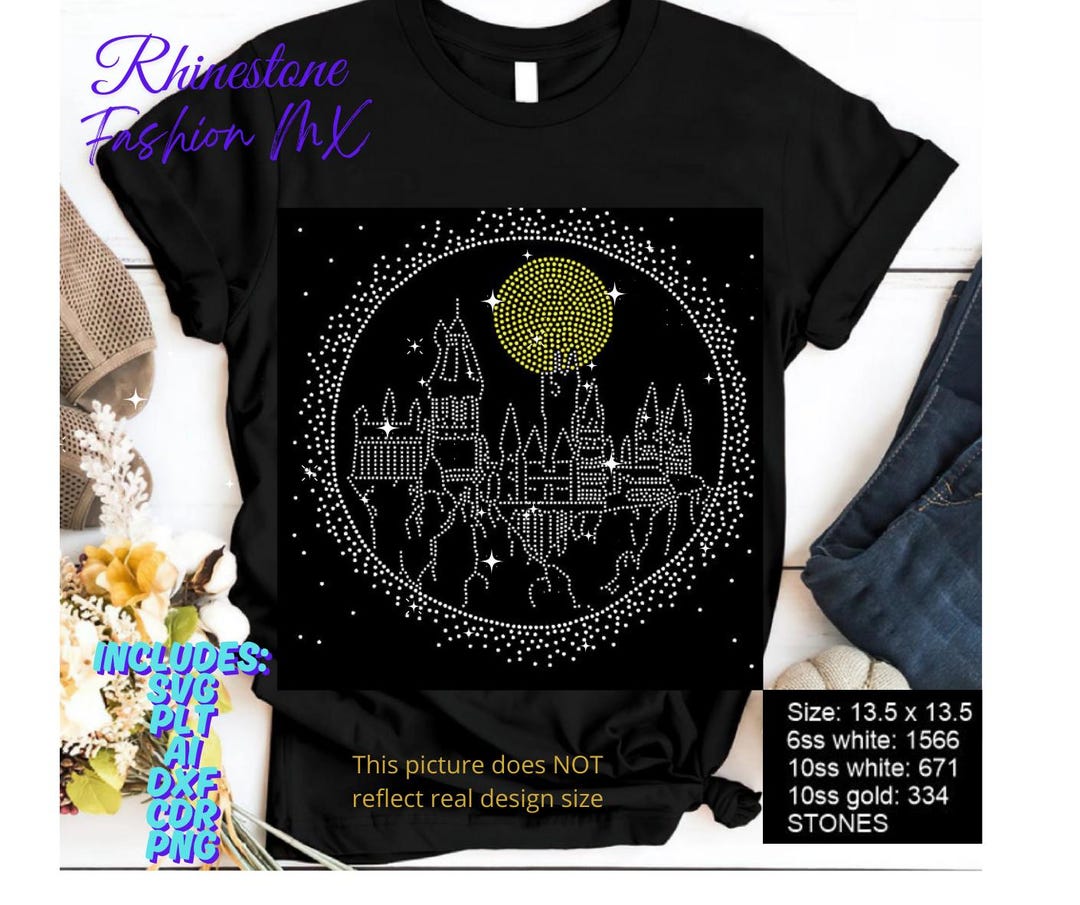 Moonlit Fantasy Castle Rhinestone Design | SVG Template (digital ...