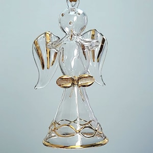 Handmade Egyptian Hand Blown Glass Angel Bell Ornament With Gold ...