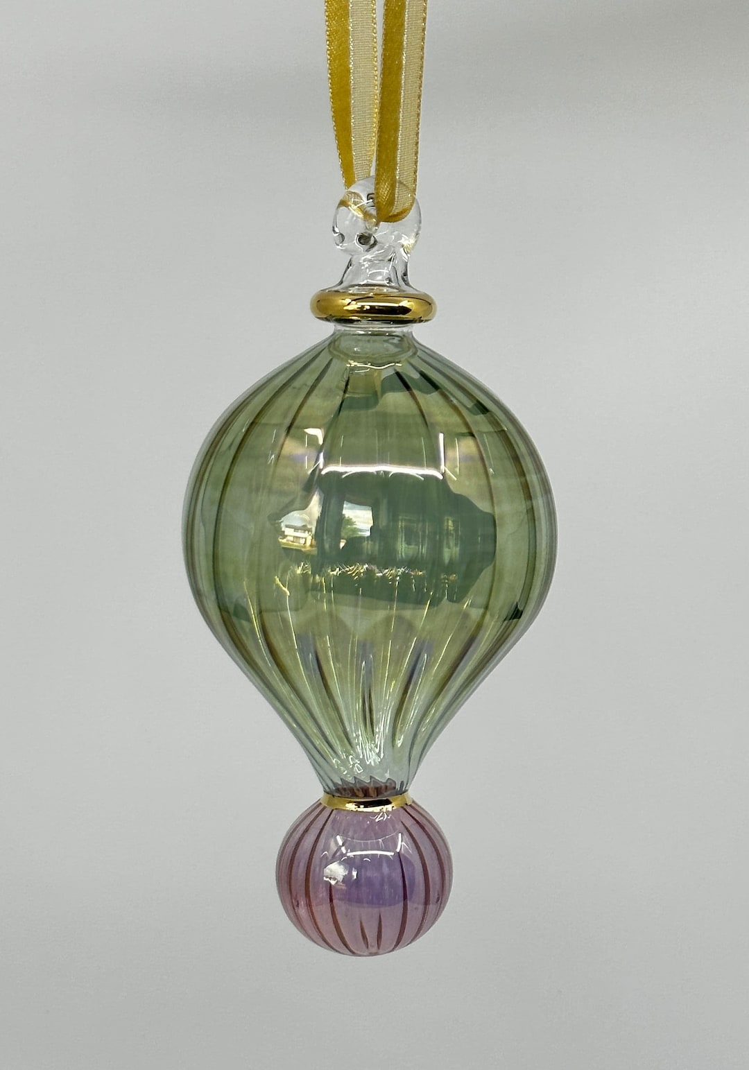 Hand Blown Glass Ornament Swirl Teardrop Design With 14K Gold Accents ...
