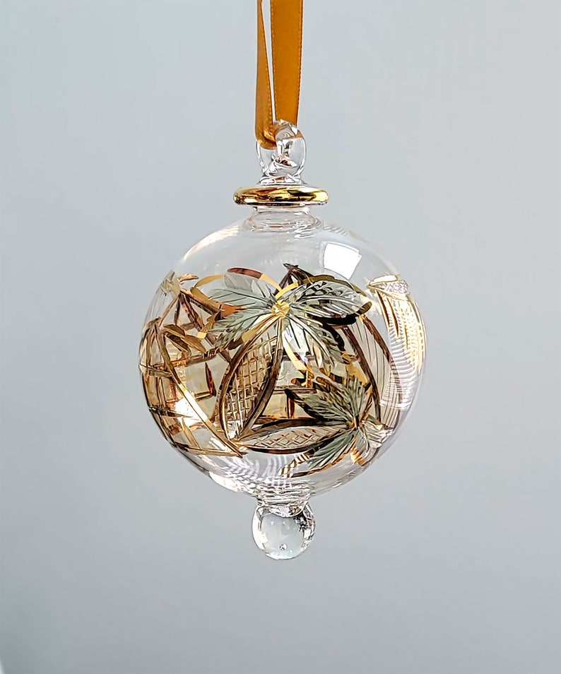 Large Egyptian Globe Ornament | Mouth Blown Glass With Gold Palm Trees ...