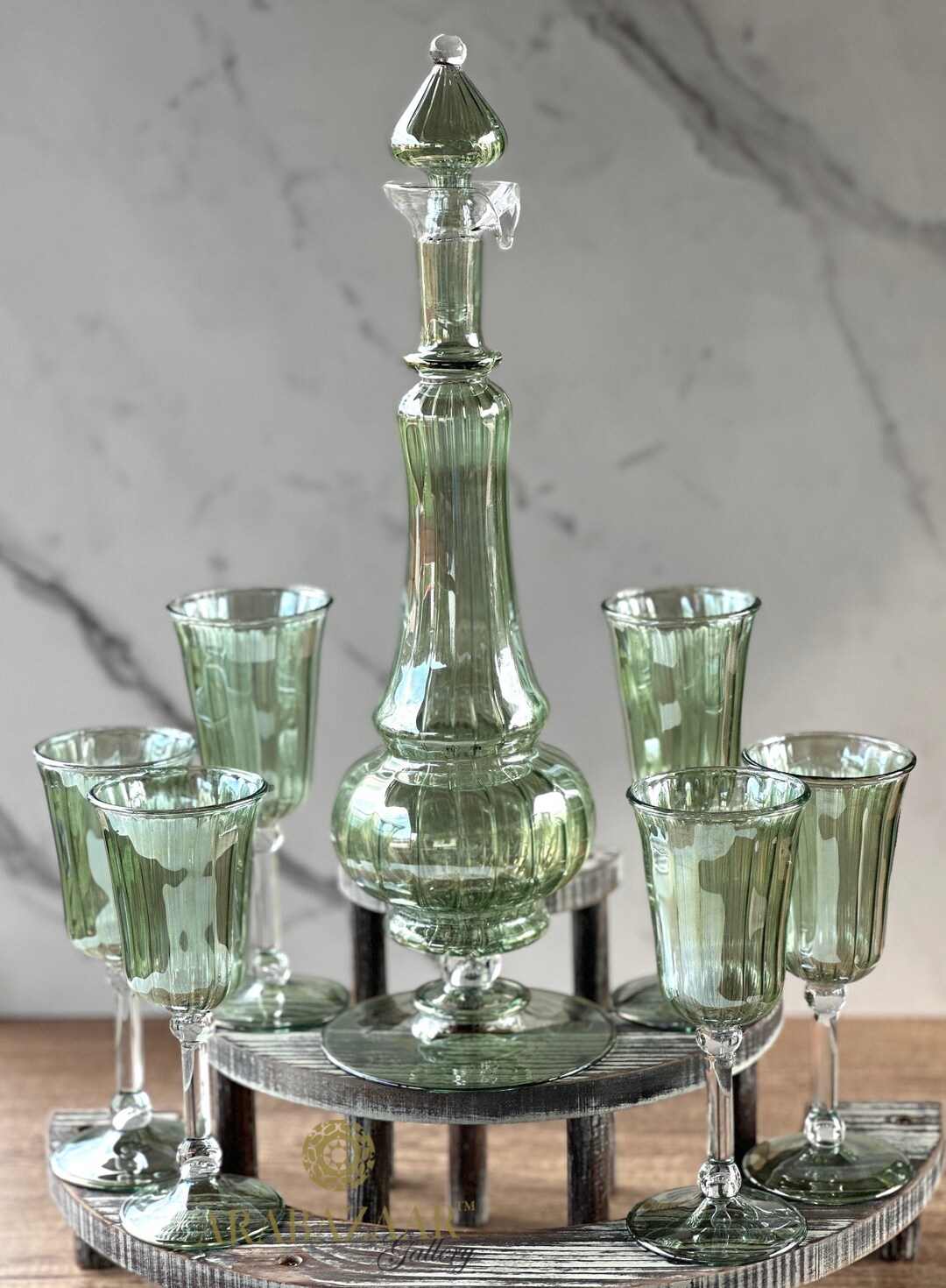 Egyptian Hand Blown Macaroon Glass Decanter Set/iridescent red, Green ...